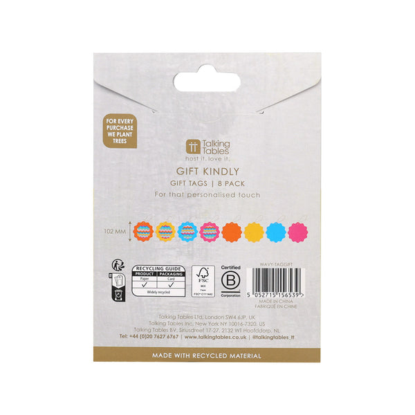Wavy Multi Coloured Gift Tags - 8 Pack – Talking Tables EU Trade